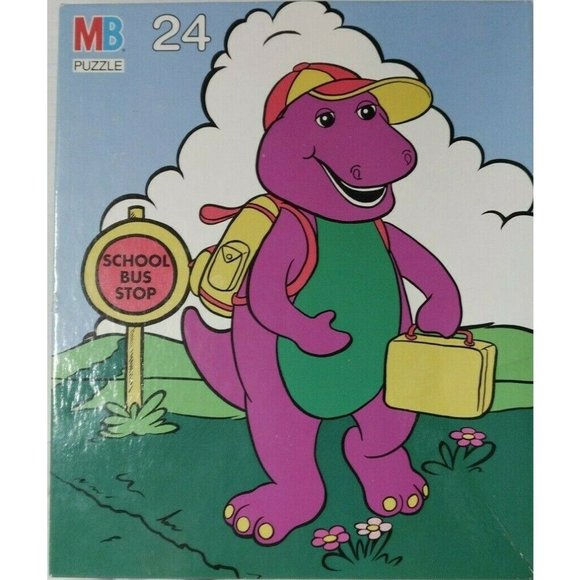 Milton Bradley | Toys | Vintage 993 Barney School Bus Stop Puzzle 24 ...